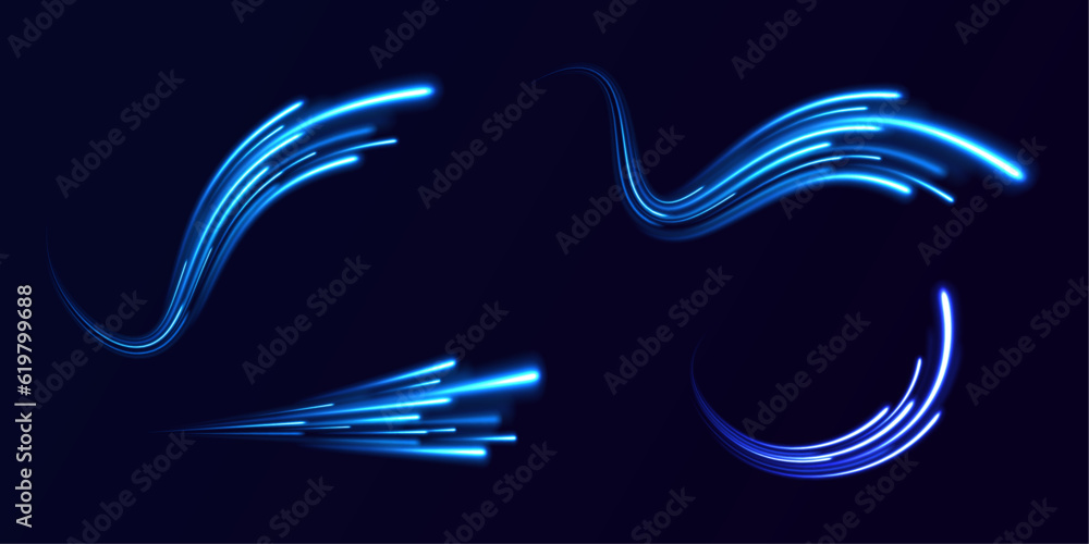 High speed effect motion blur night lights blue and red. Futuristic ...