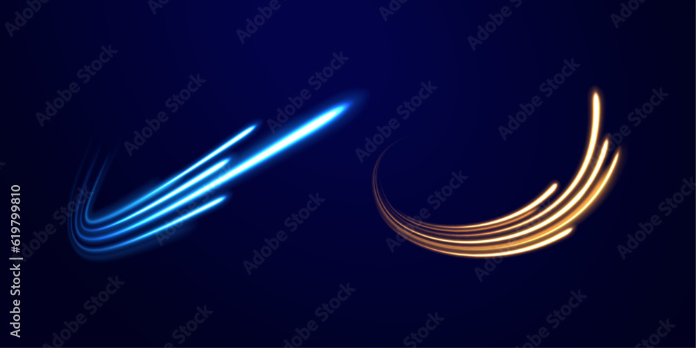 Green, red, pink and blue light or fire of rocket, comet, magic weapon ...