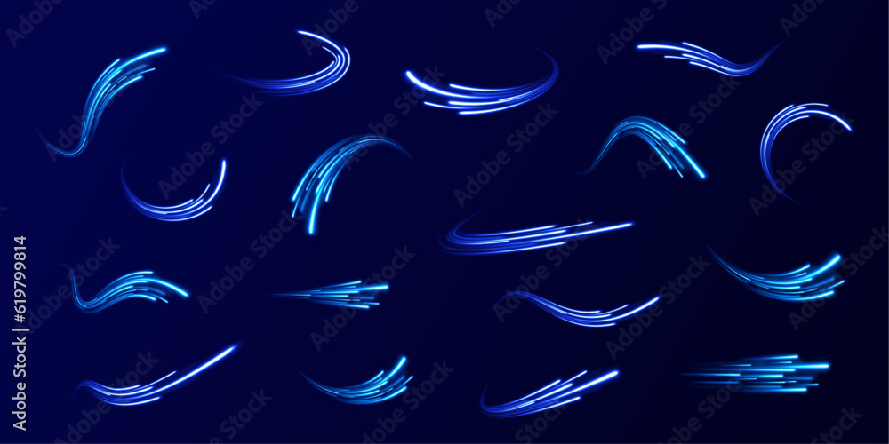 Green, red, pink and blue light or fire of rocket, comet, magic weapon ...