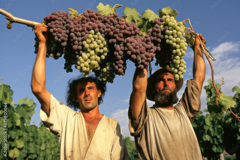 The spies of Canaan sent by Moses carrying giant grapes Generative AI ...