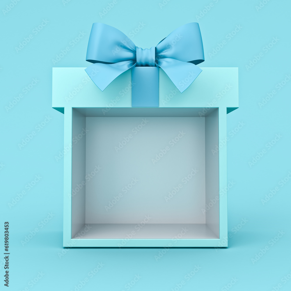 Blank blue gift box showcase display stand with blue ribbon bow ...