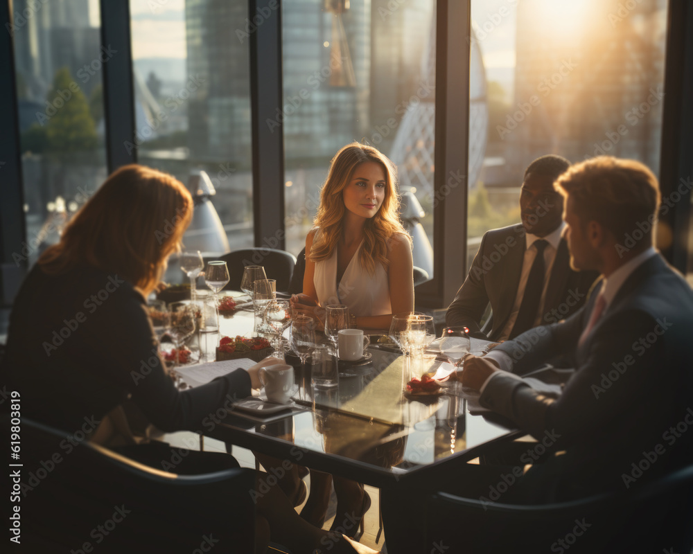 Female CEO business team dinner at a fancy restaurant, professionals ...