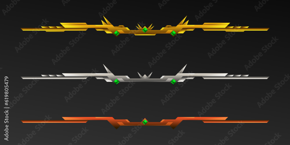 Gold, Silver, Bronze Level Bars with Green Gemstones for Game UI Design ...
