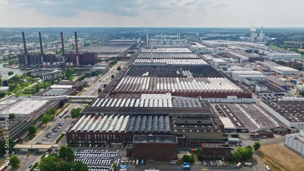 Drone shot of The Wolfsburg Volkswagen Factory , Wolfsburg , Germany ...