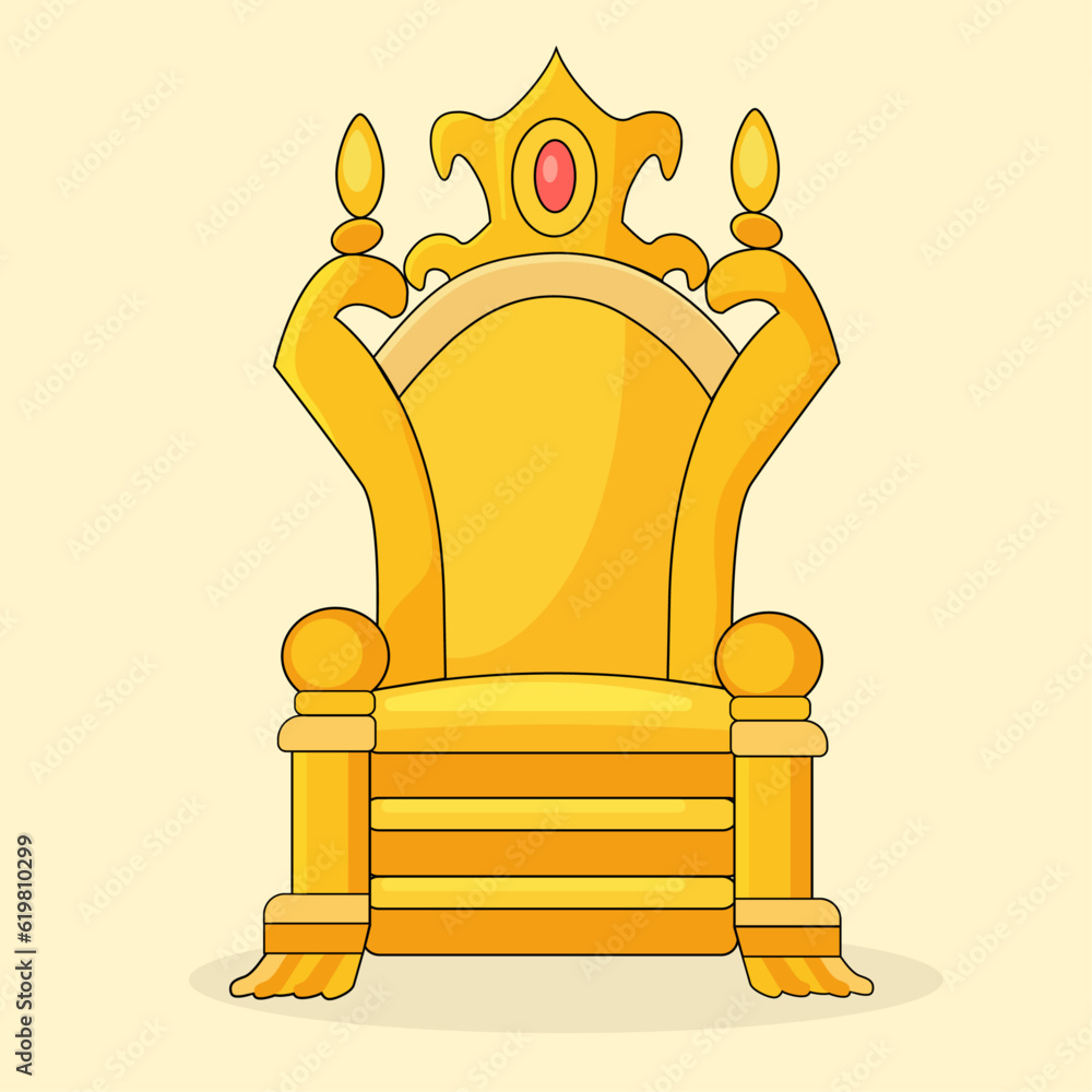 Cartoon royal throne, armchairs for king or queen, doodle golden chair ...