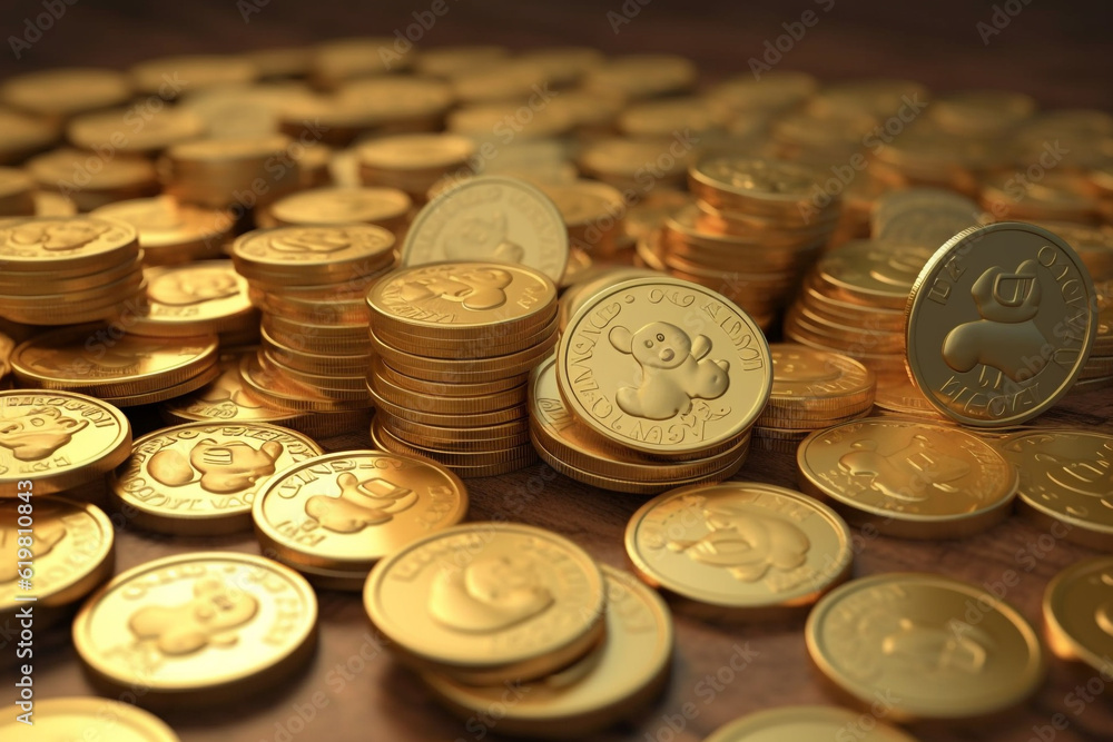 Collection of gold coins stacked collector render minimal background ...