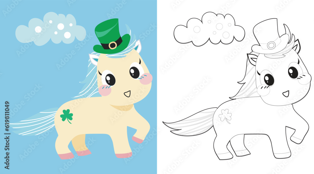 Cute cartoon unicorn coloring page. Coloring the unicorn celebrating ...