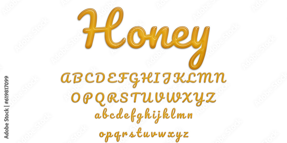 Yellow honey font design with glossy surface, handwritten uppercase ...