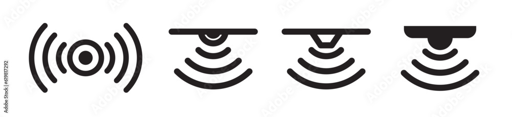Sensor line icon set. Light motion sensor symbol. Water or fire sensor ...