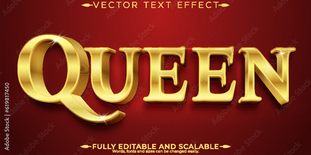 Queen golden text effect, editable elegant and rich text style Stock ...