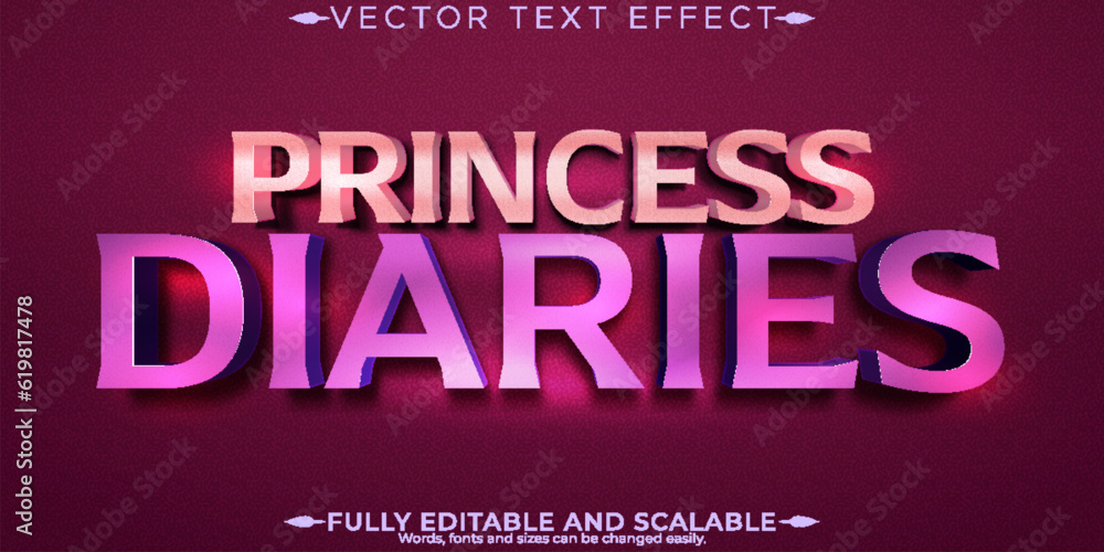 Metallic princess text effect, editable shiny and cute text style Stock ...