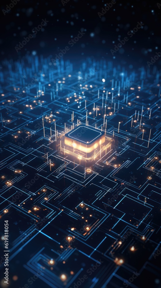 Abstract technology background of a quantum computing system with processor and electronic ...