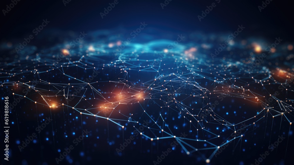 Abstract technology background of a quantum computing system with a cyber network grid and ...