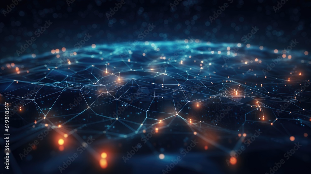 Abstract technology background of a quantum computing system with a cyber network grid and ...