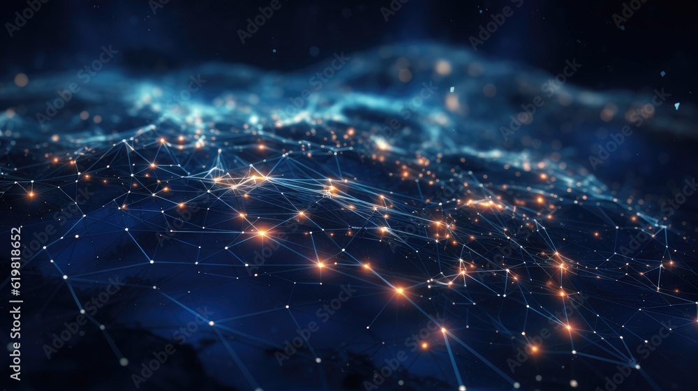 Abstract technology background of a quantum computing system with a cyber network grid and ...