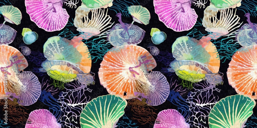 Seamless trendy underwater shell clam repeat background. Tropical ...