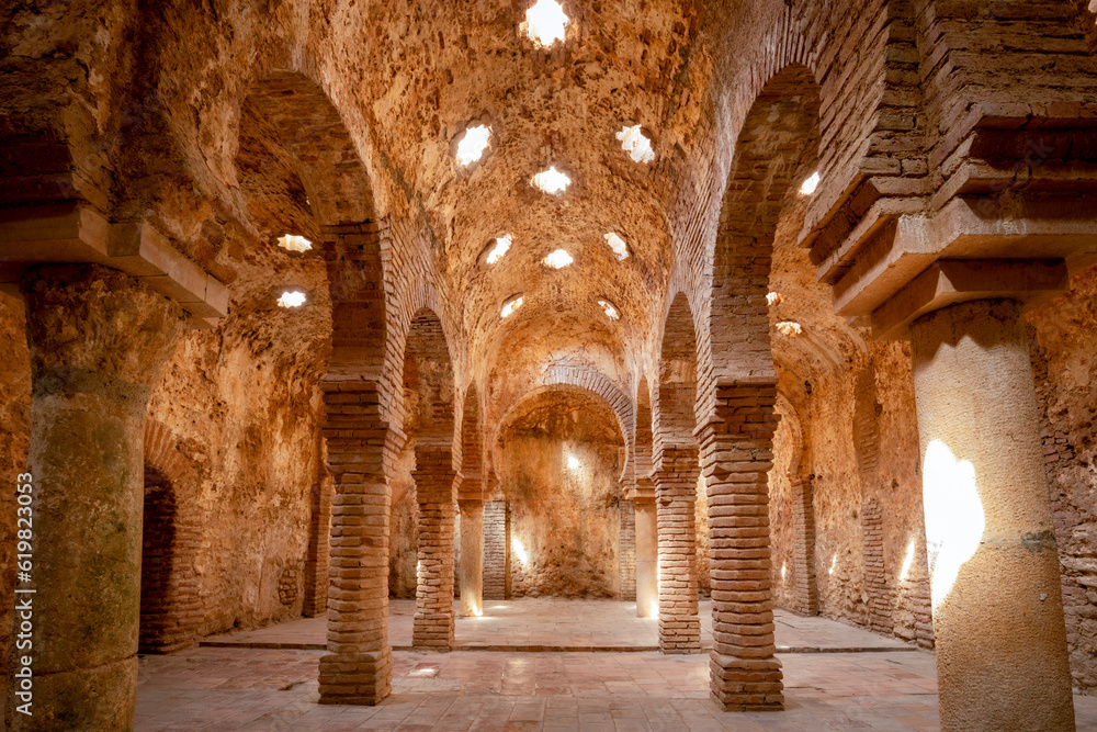 Hamman-type Arab medieval baths in the city of Ronda, Malaga, Spain ...