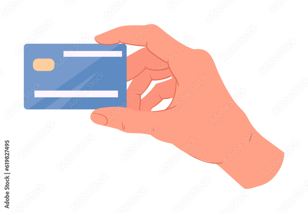 Cartoon hand holding credit card. Human hand with bank debit card, flat ...