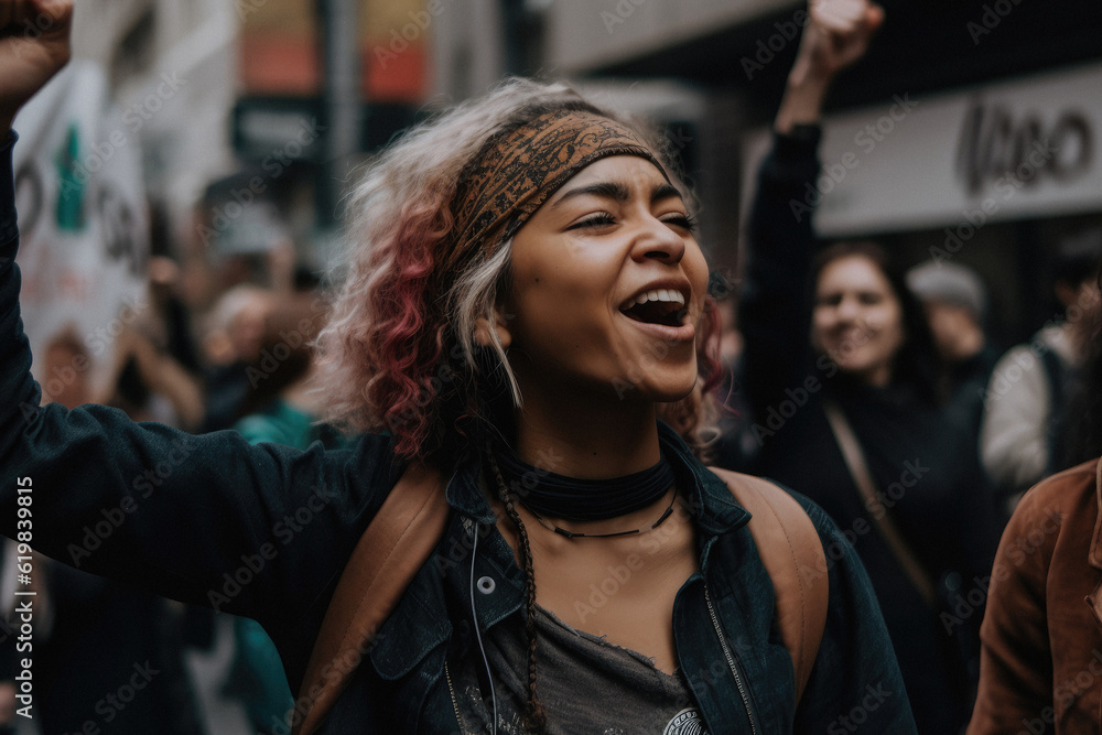 Generative AI illustration of African American female protester against ...
