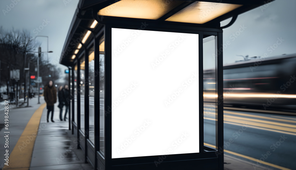 Empty Outdoor Advertising billboard mockup at bus stop, Empty ...