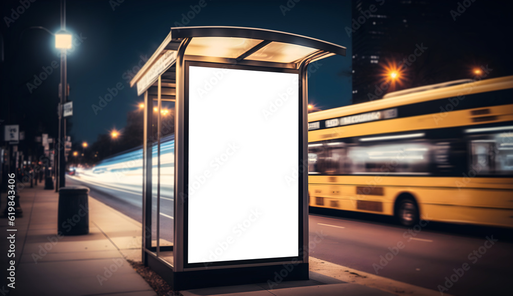 Empty Outdoor Advertising billboard mockup at bus stop, Empty ...
