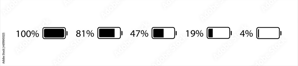 Battery status icon. Phone battery icon set. Mobile battery level in ...