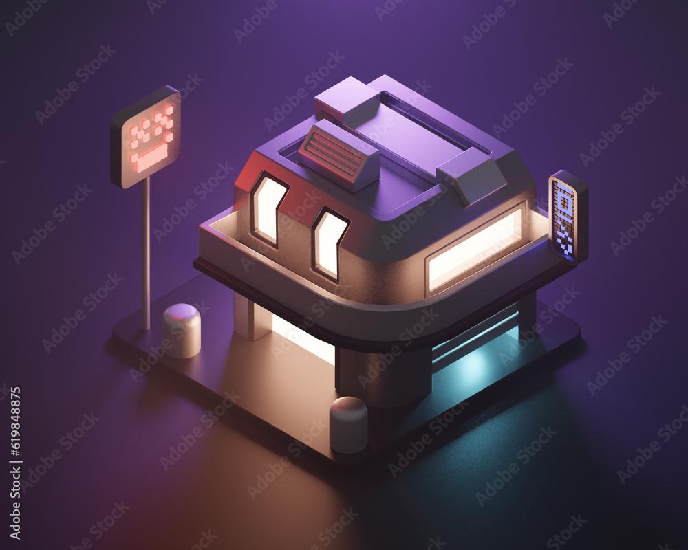 3d render cyberpunk with dark colorful background illustration Stock ...