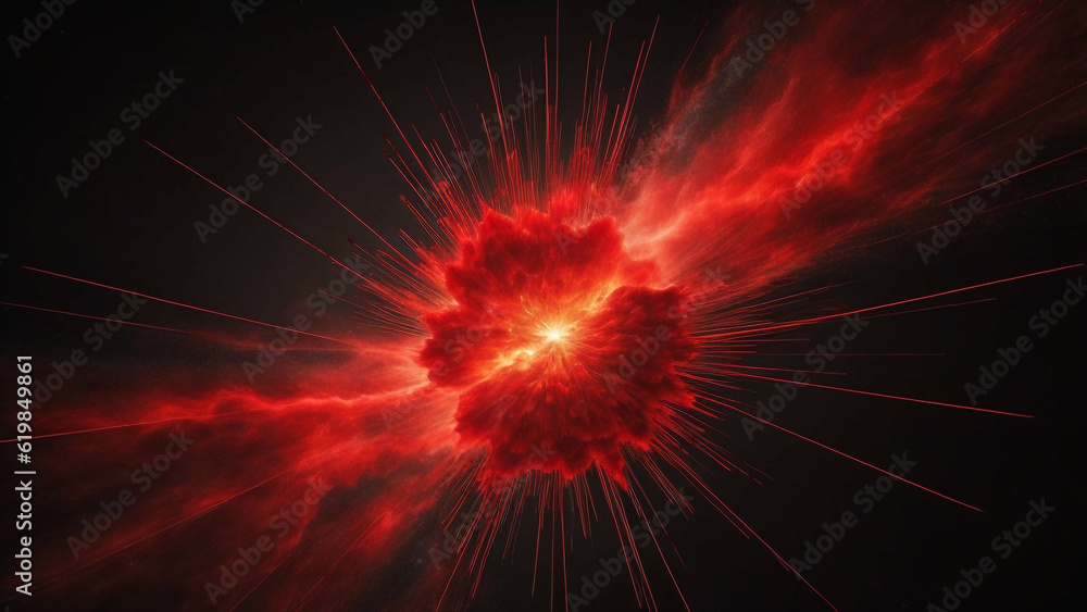 Abstract red explosion illustration with a bright core on black ...