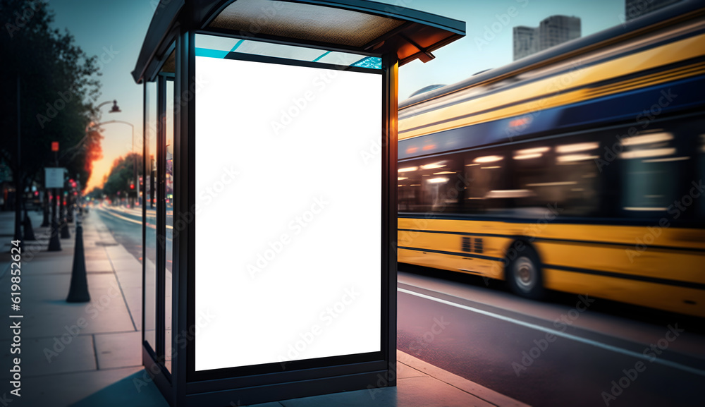 Empty Outdoor Advertising billboard mockup at bus stop, Empty ...