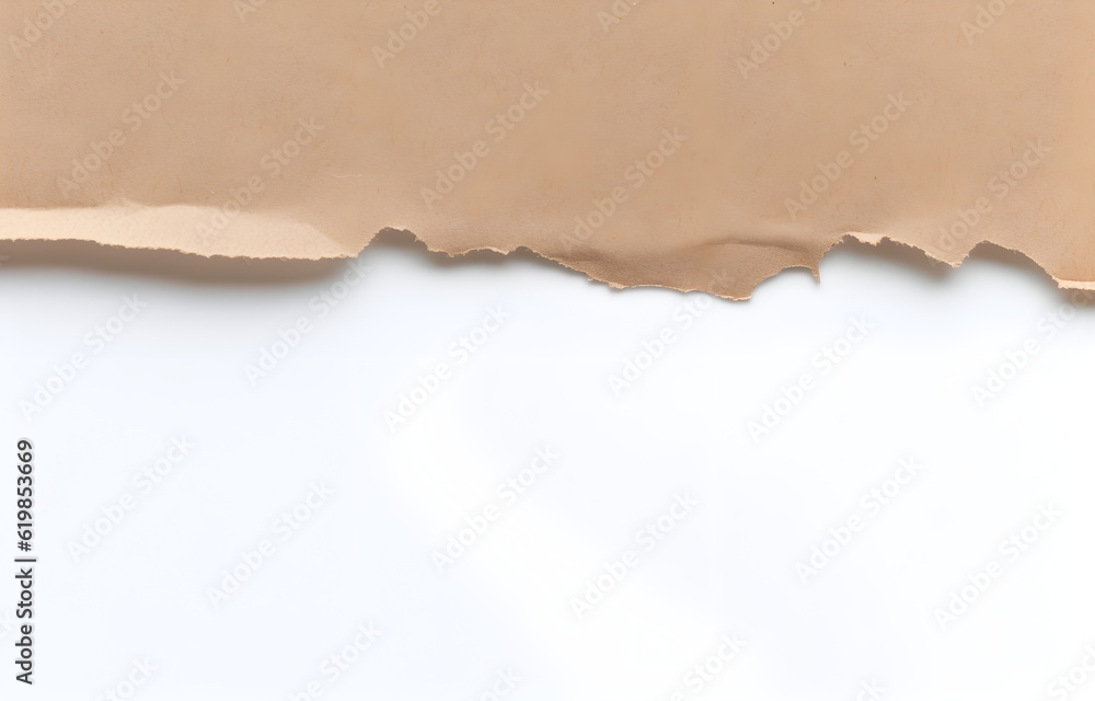 Beige paper frame with ripped edges, depth of layers, on white ...