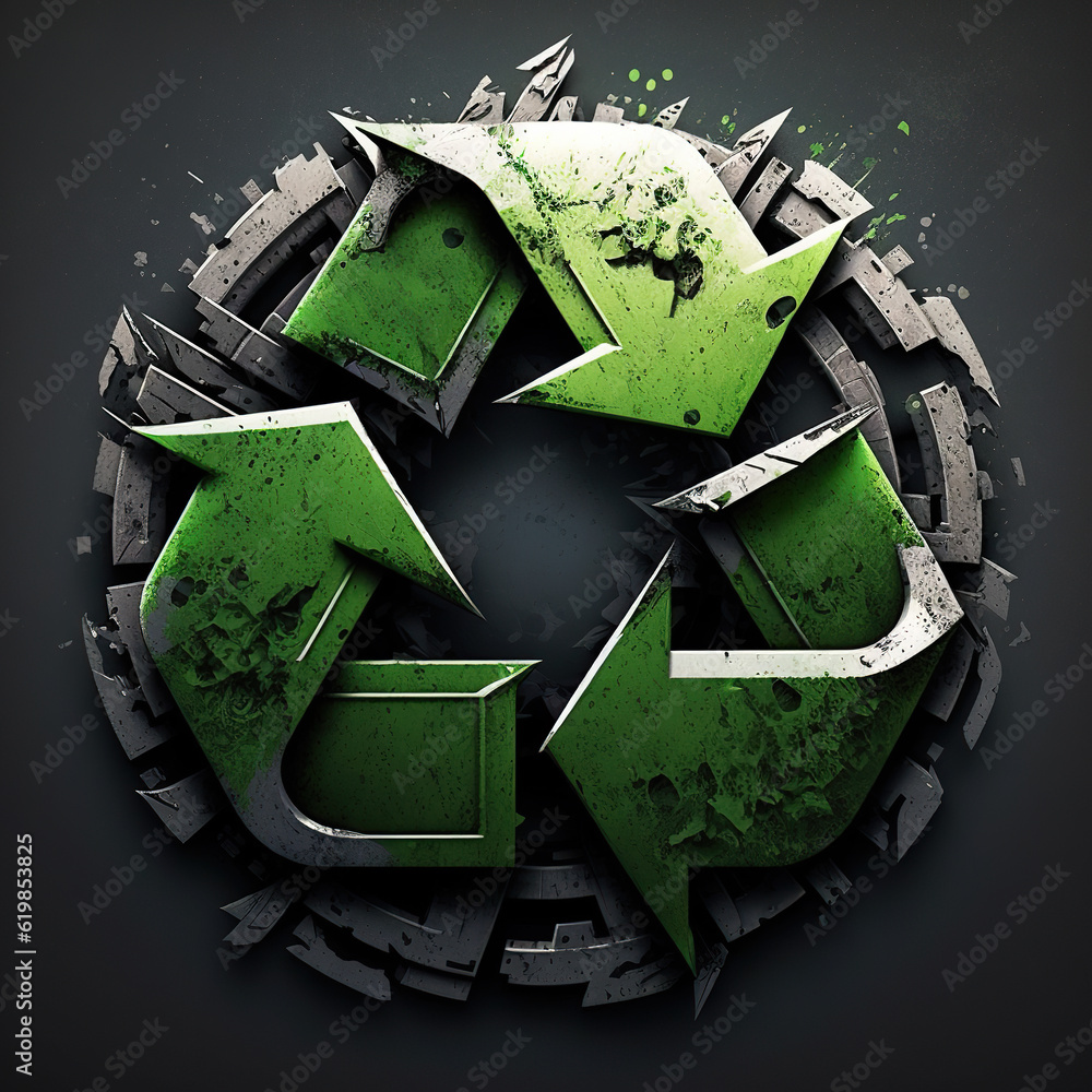 Recycle Logo Made from Metal: Abstract Green Symbol for Environmental ...