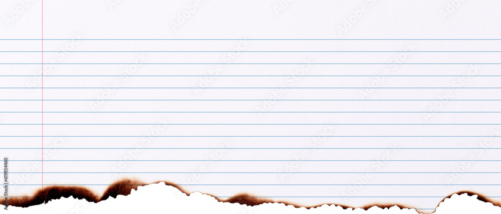 Notebook paper burned half isolated on white background with clipping ...