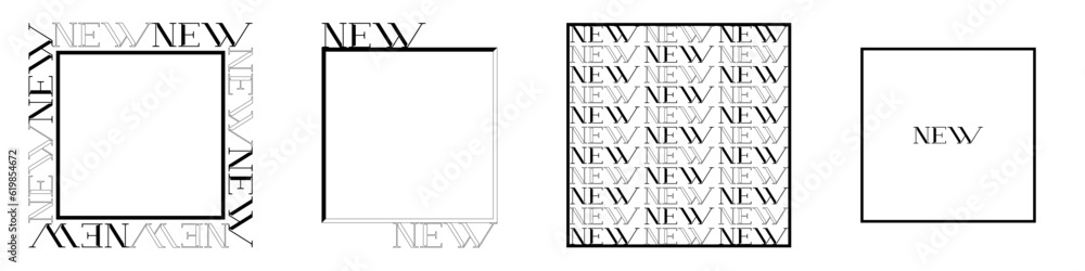 Social media post template set. Text New with fill and outline. Serif ...