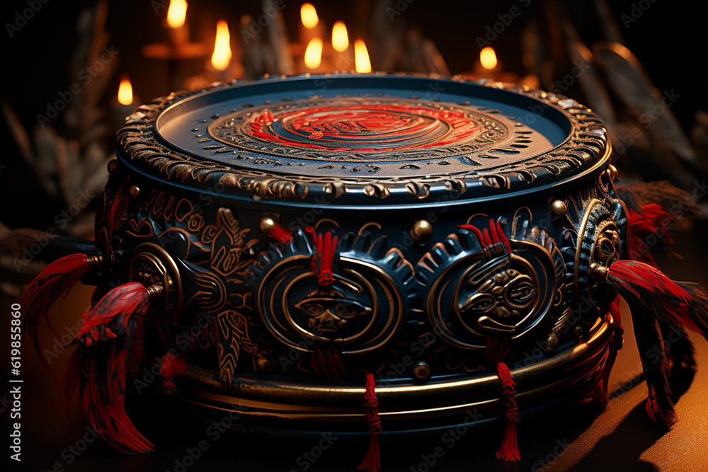 An image featuring a traditional Native American drum, decorated with ...