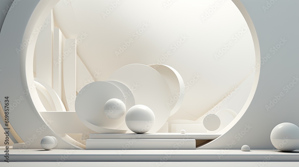 Abstract white still life installation with geometric shapes and soft ...