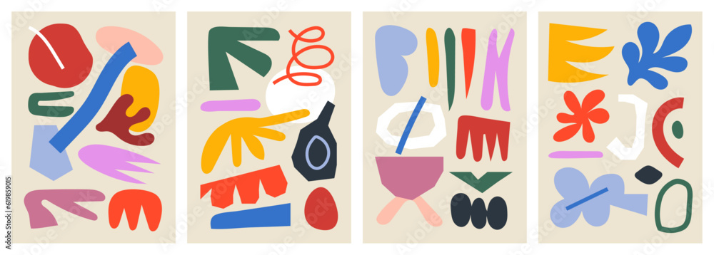Colorful organic forms. Hand drawn simple shapes. Flat vector shapes ...
