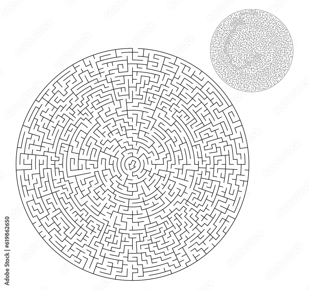 Circle maze, labyrinth, round puzzles games. Circular black game and ...