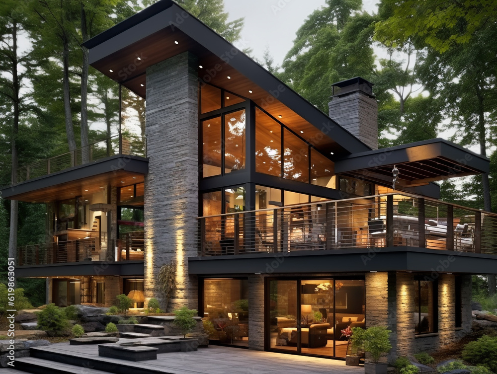 Modern two-story house with beautiful hard and soft landscaping. Built ...