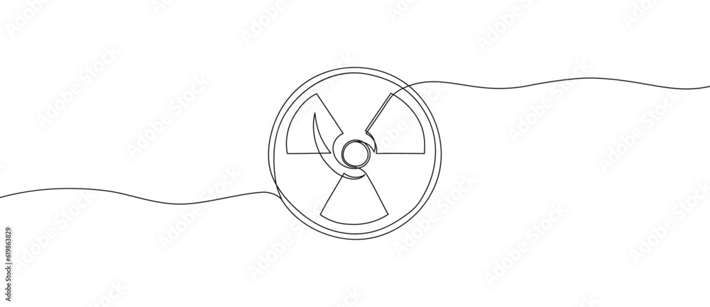 One line continuous radiation warning sign isolated on white background ...