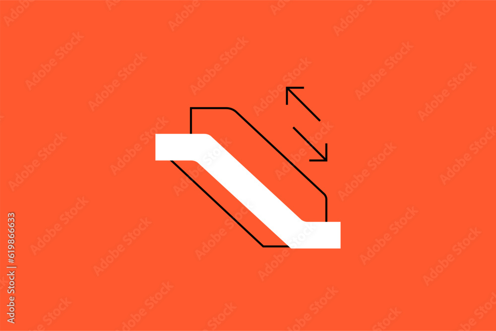 Vector escalator illustration in flat design style, geometric lift up ...