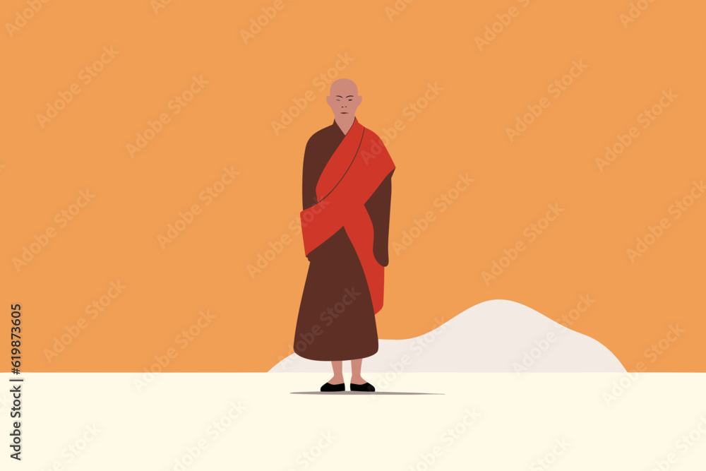 Hand-drawn cartoon Monk flat art Illustrations in minimalist vector ...