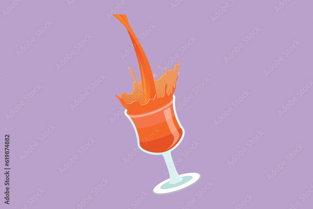 Graphic flat design drawing of close up pouring purified fresh drink ...