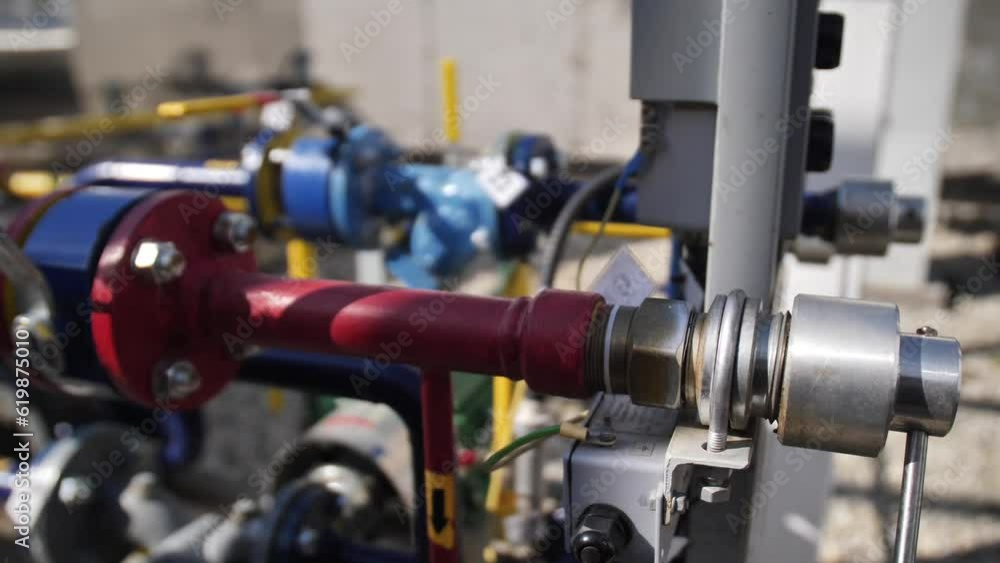 Refinery factory inside. Modern equipment, steel tanks and boilers with ...