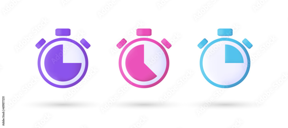 3d editable illustration stopwatch icon vector purple, pink and blue ...