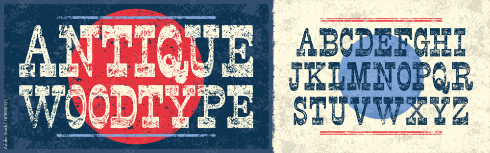 Antique Woodtype Textured Vintage Font. Perfect for menu headings ...
