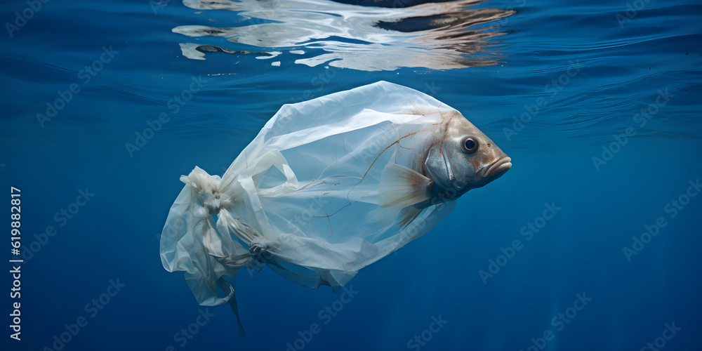 Fish like a plastic bag, Water pollution concept, ecological problems ...