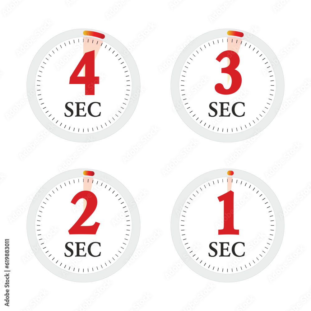 Set of digital timer 1, 2, 3, 4 seconds. Stopwatch icon. Vector ...