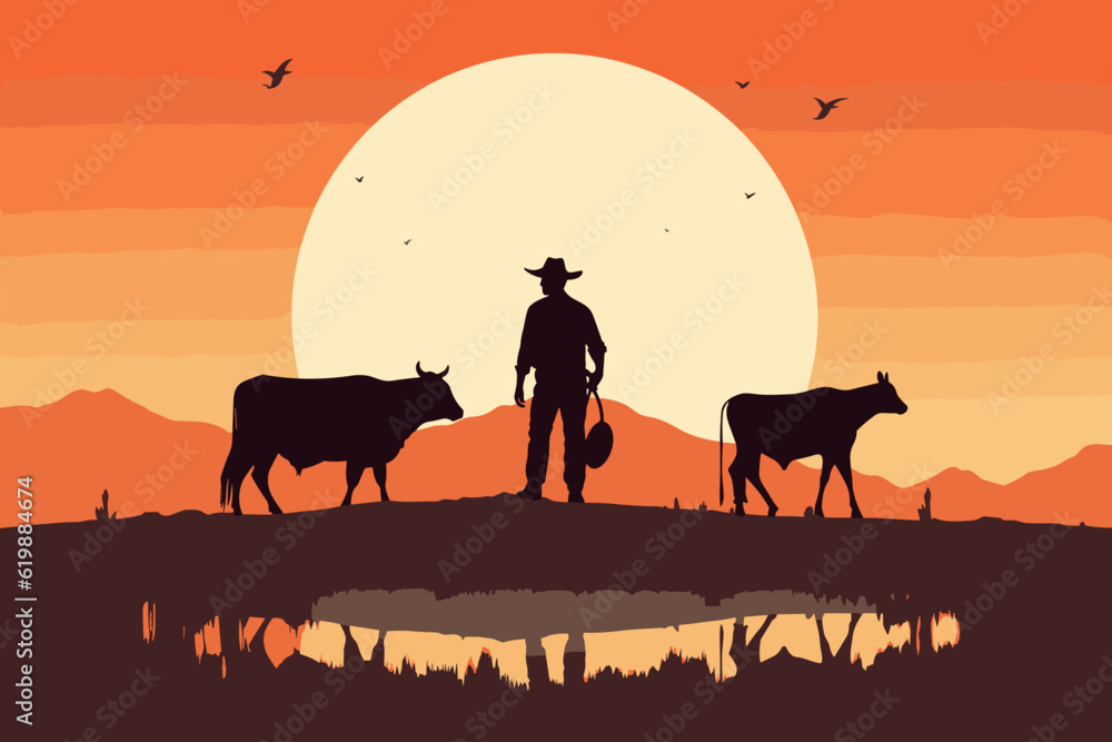 Hand-drawn cartoon Cattle rancher flat art Illustrations in minimalist ...