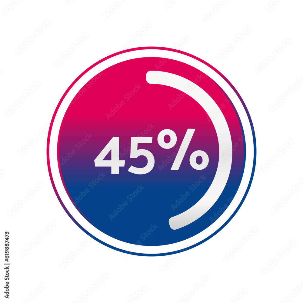 45 percent circle chart, isolated symbol. Vector red blue gradient ...