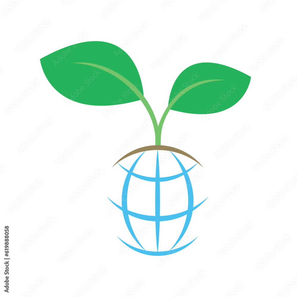 Vetor de Sapling growing on mound merged with line art of globe icon ...